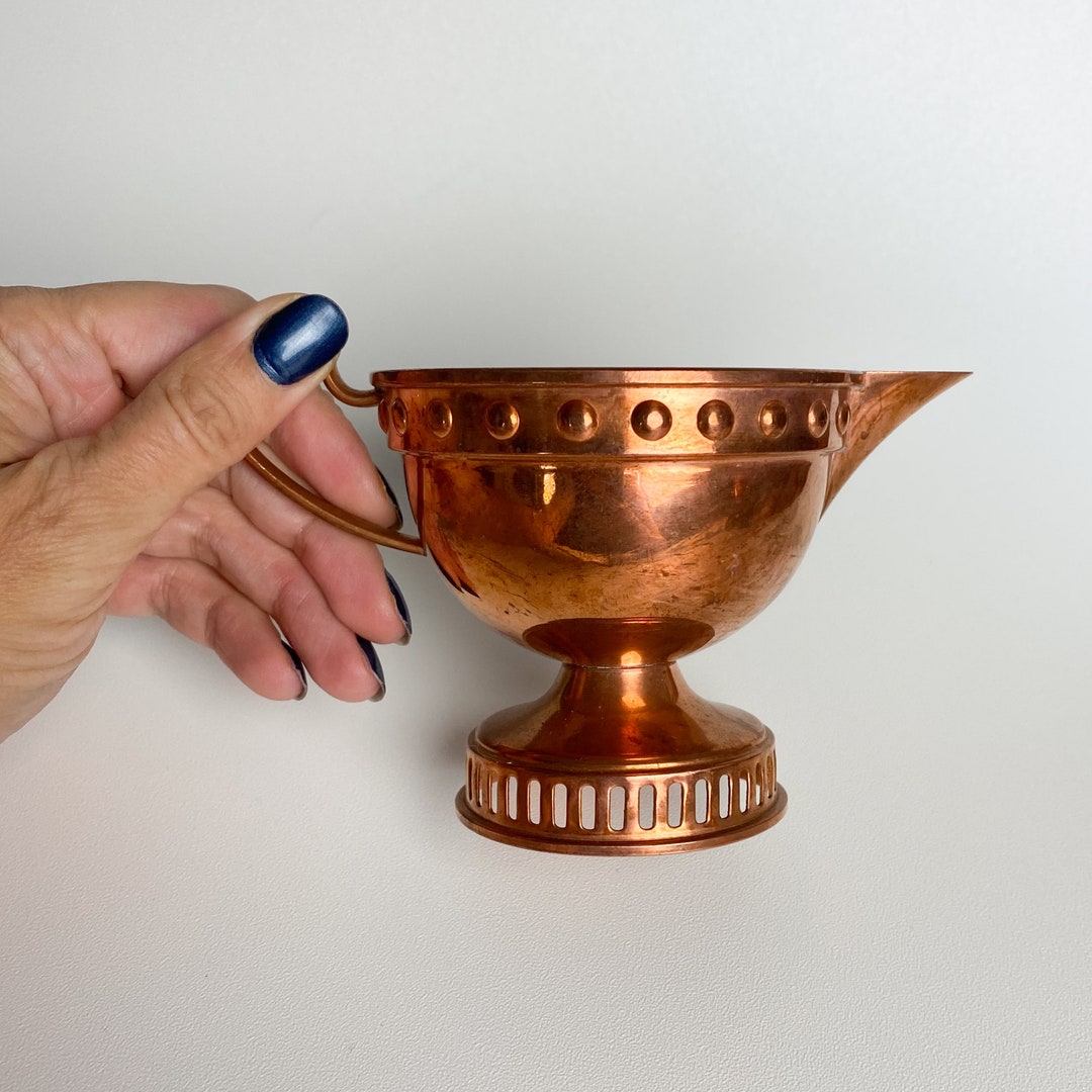 Antique Vintage, Metal, Copper Cleamer, Souce Pot, Kettle, Bowl With ...