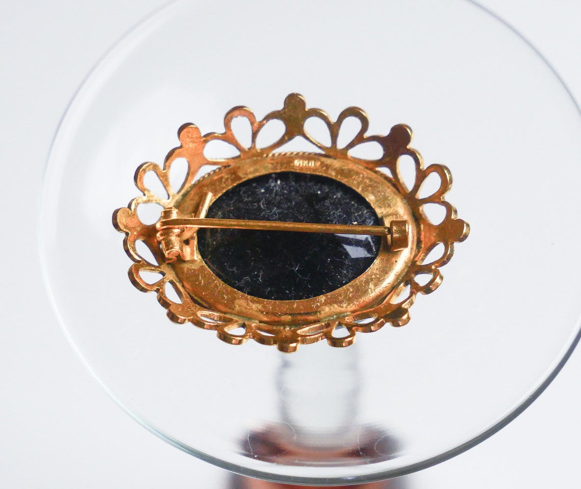 Vintage Gold Toned Metal Brooch With Dark Glass Rhinestone - Etsy Ireland
