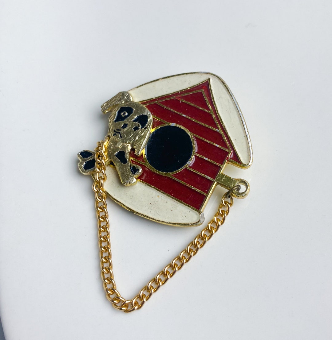 Vintage Gold Plated Metal Enamel Pin Badge Brooch Enameled, Dog ...