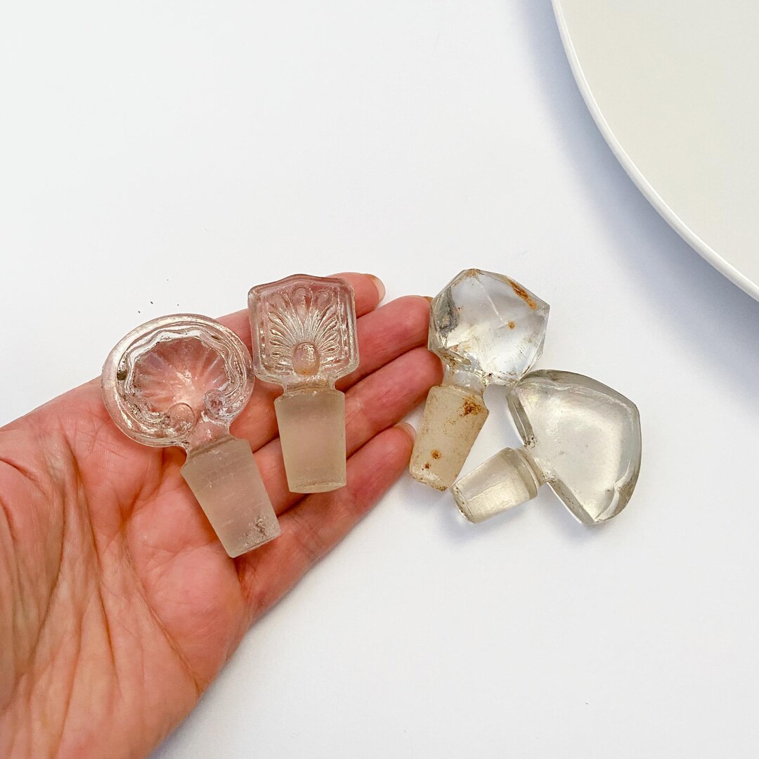 Set of 4 Antique, Vintage, Cut Glass Stoppers for Carafe or Bottle, Old ...