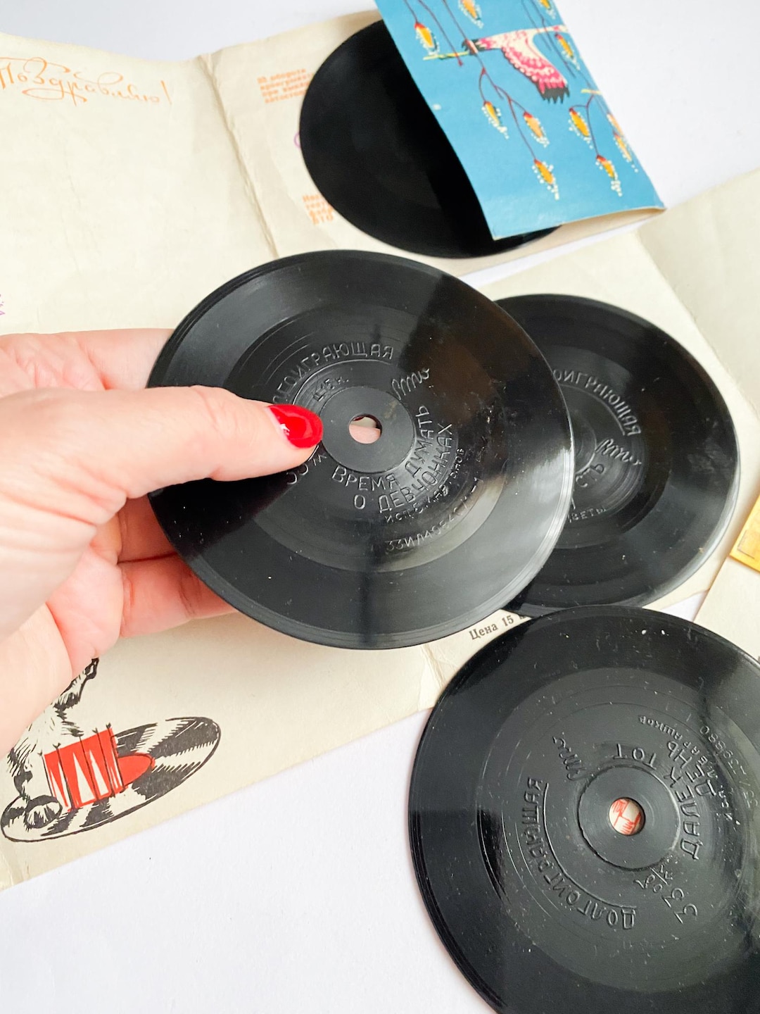 Vintage Soviet Mini Vinyl Records Set of 7, 10 Cm, Russian Songs, USSR ...