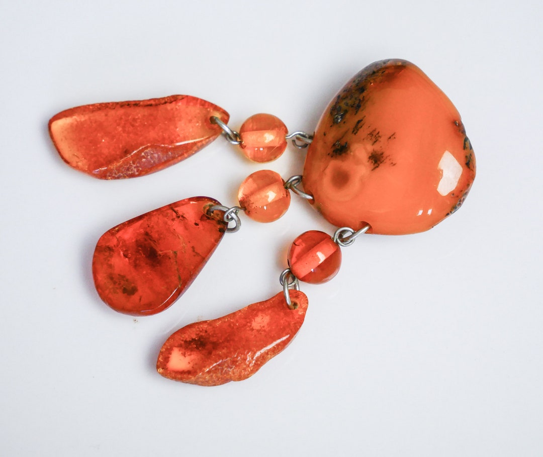 Vintage Antique Brooch With Charms, Natural Baltic Amber Gemstone ...