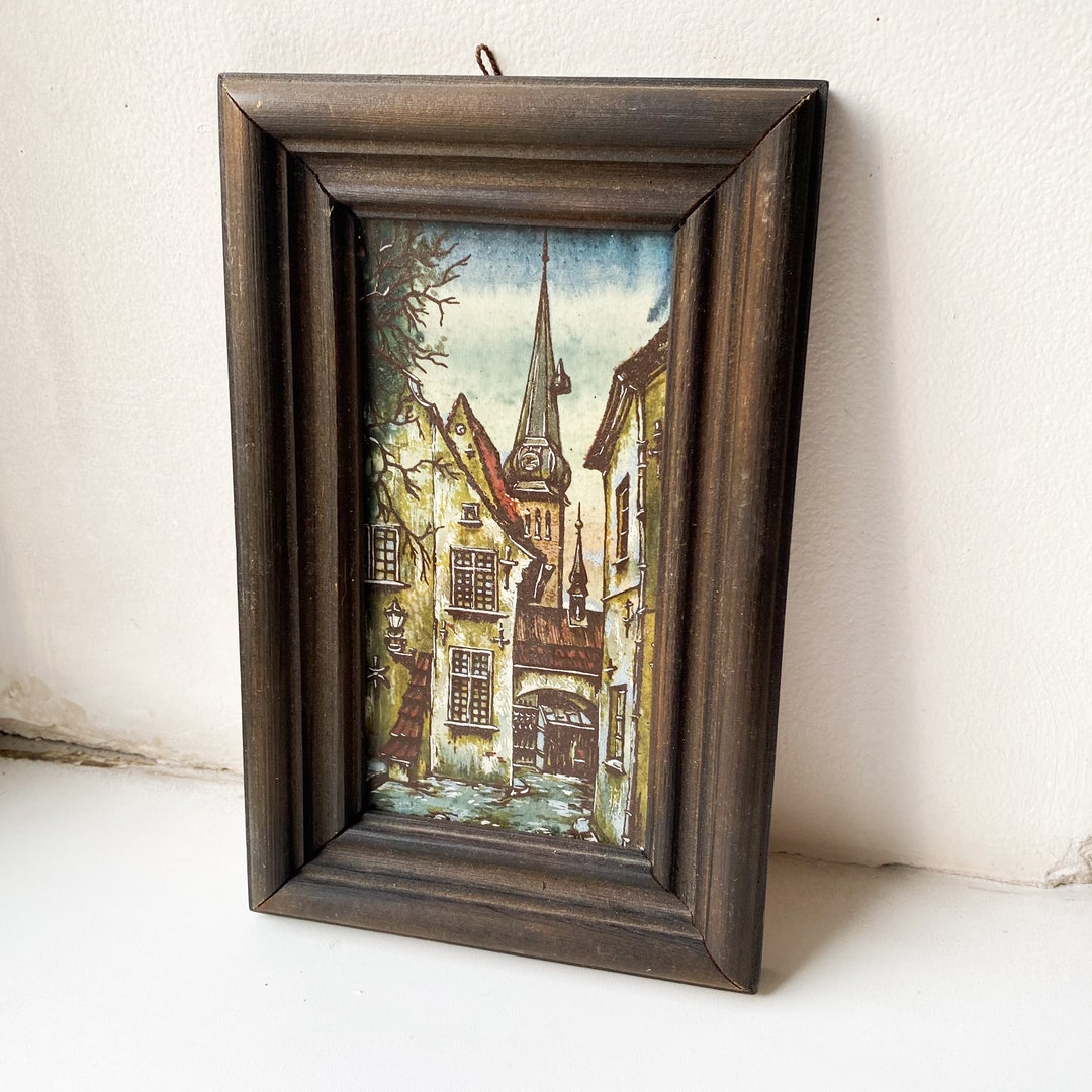 Vintage Antique Art Picture Hand Painted Art in Wooden Frame, Old Riga ...