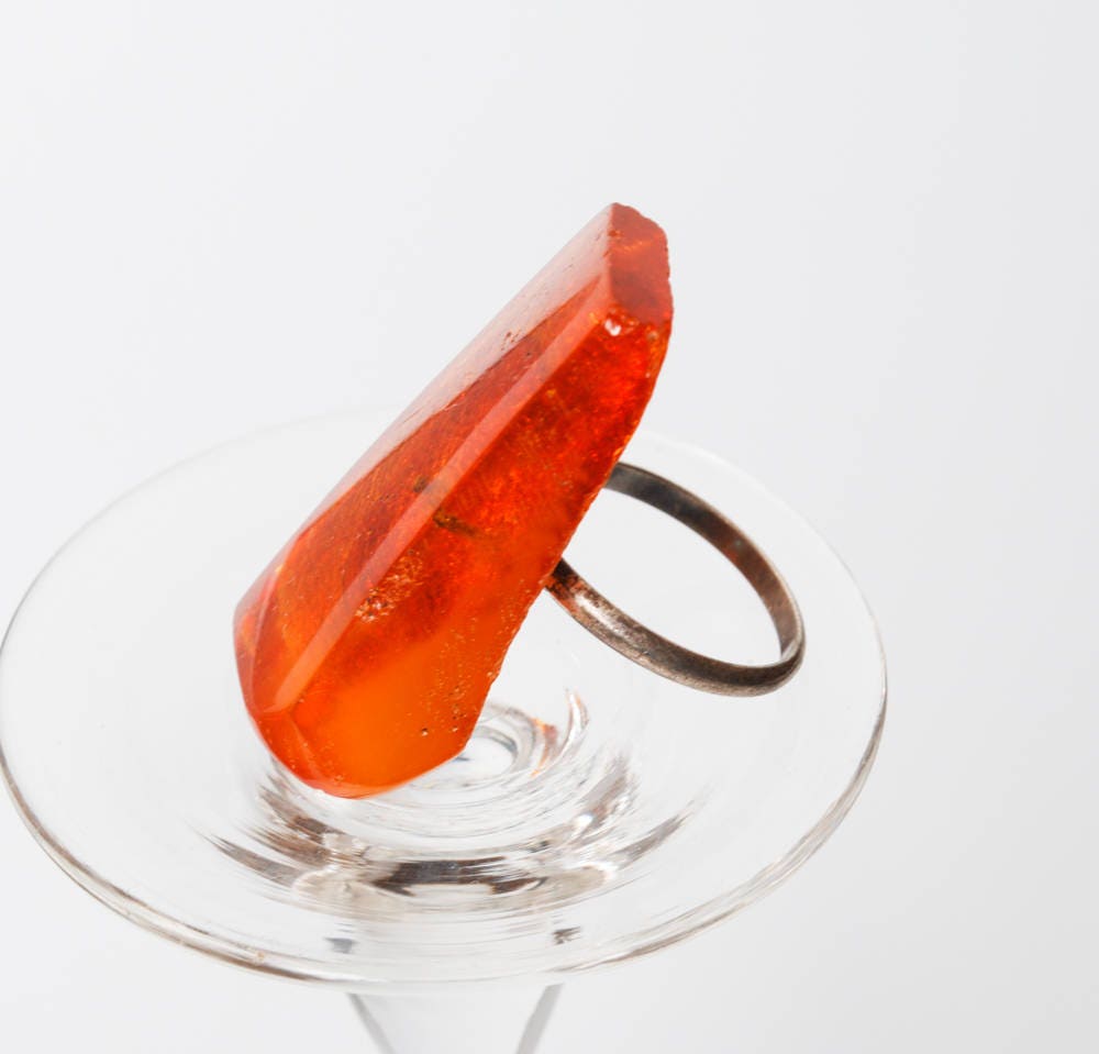 Vintage Metal Ring With Large Big Genuine Natural Baltic | Etsy