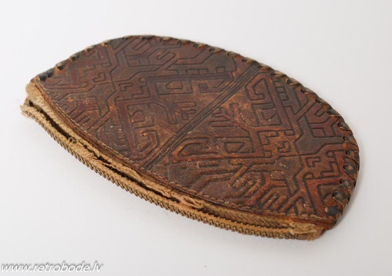 Vintage Brown Leather Coin Purse Wallet Ethnic Pattern | Etsy