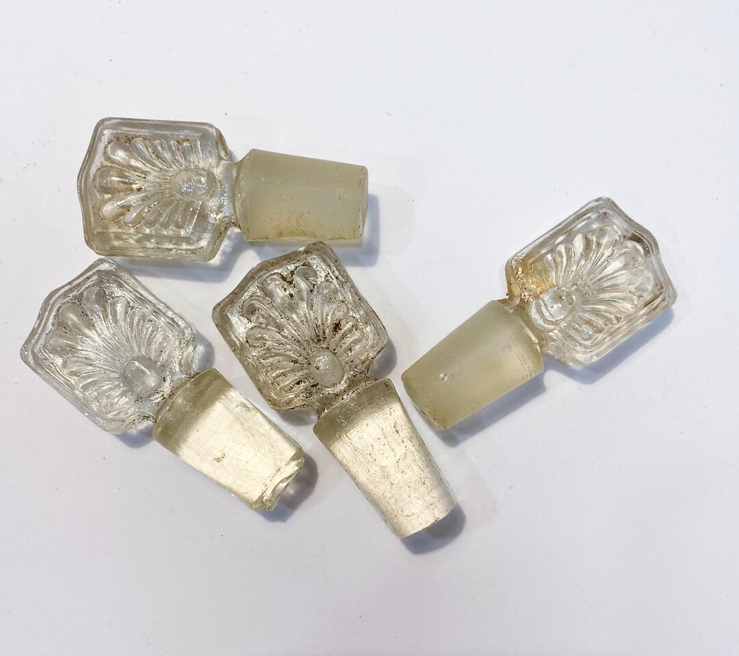 Set of 4 Antique, Vintage, Cut Glass Stoppers for Carafe or Bottle, Old ...