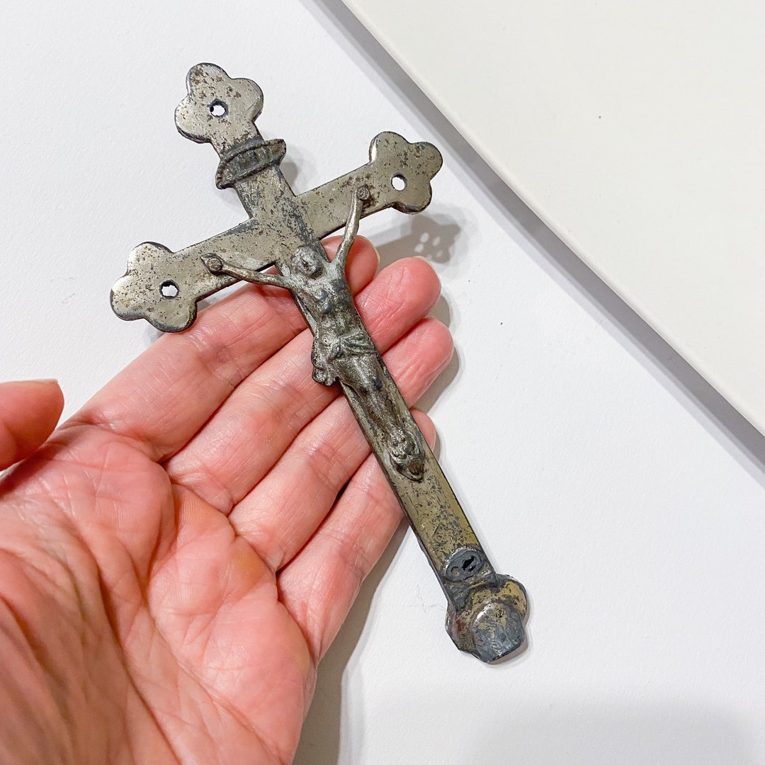 Antique Vintage Metal Religious Cross, Wall Decor, Catholic Church ...