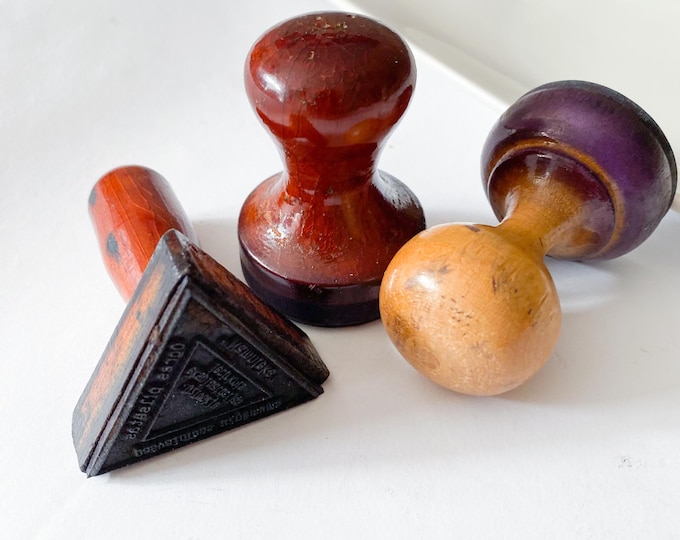 Set of Antique, Vintage Wooden Stamps, Old Retro Office Tool, Supplies ...