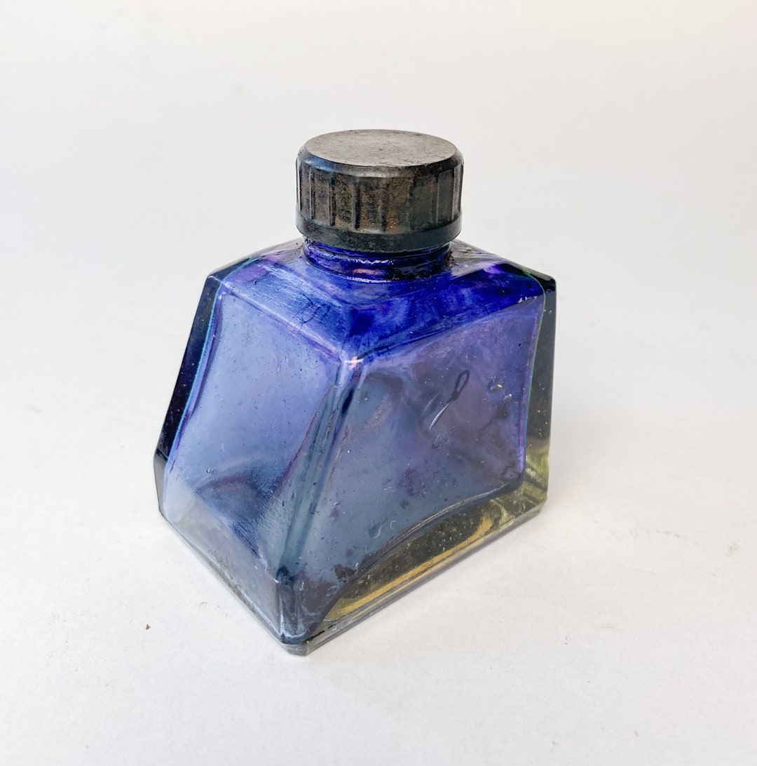 Antique Vintage Glass Inkwell Ink Pot, With Plastic Cover, Retro Office ...