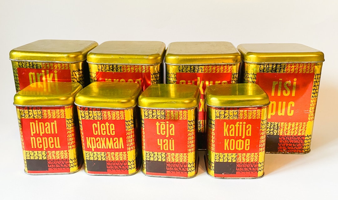 Set of 8 Vintage Kitchen Tin Metal Box, Case, Buckwheat, Semolina ...