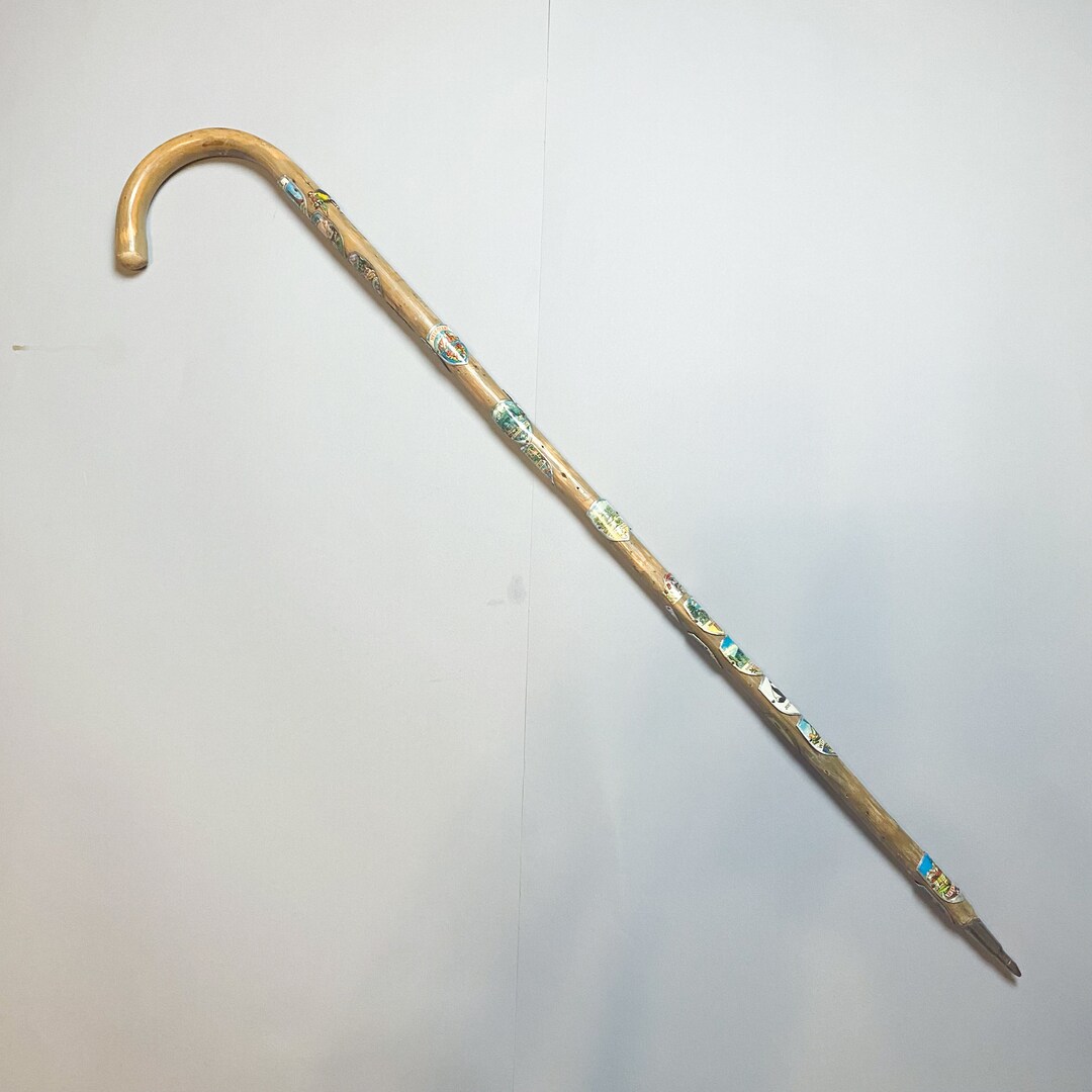 Vintage, Antique Wooden Walking Stick, Cane With 21 Metal Stick Label ...