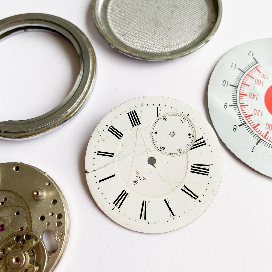 Set of 5 Vintage Pocket Watch, Stopwatch Mechanisms, Antique Metal ...