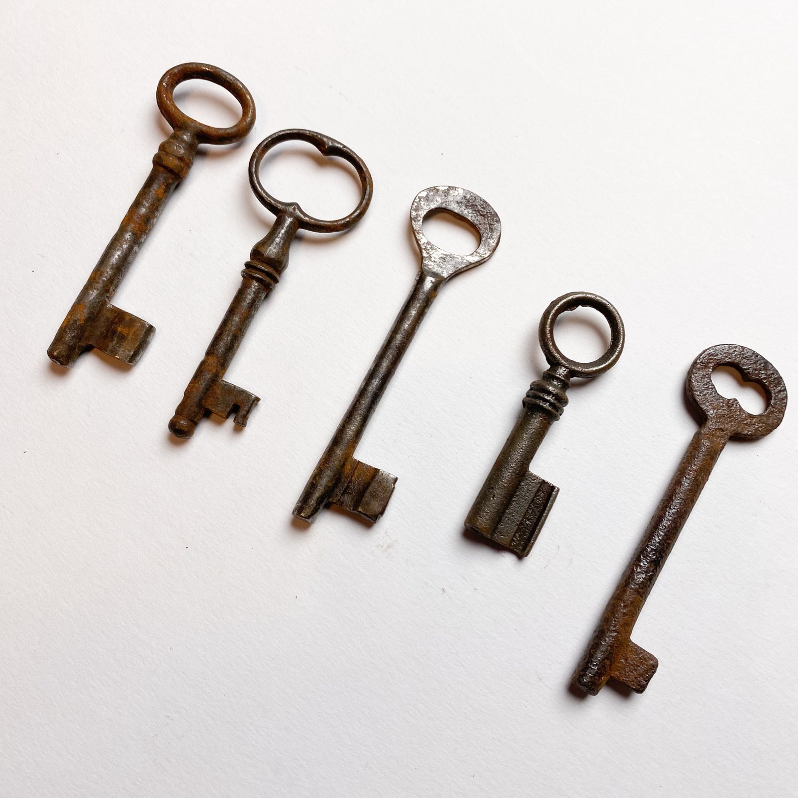 Set of 5 Antique, Vintage, Old Iron Skeleton Keys, Old Rustic Patina ...