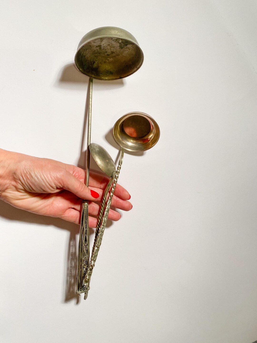 Set of 3 Vintage Silver Plated Metal Soup Ladle, Scoop, Retro Style ...