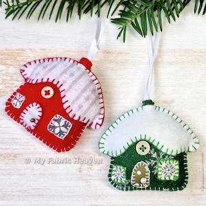 Snowy Cottage Felt Christmas Ornament, Little House Hanging Decoration ...