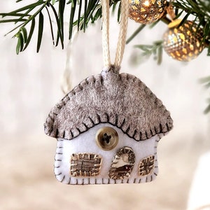 Snowy Cottage Felt Christmas Ornament, Little House Hanging Decoration ...