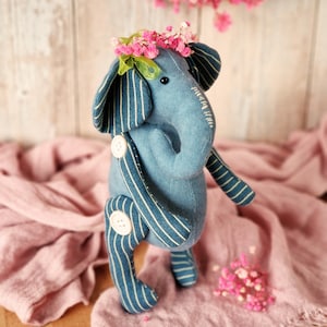 Denim Elephant PDF Sewing Pattern, Button Jointed Keepsake Memory ...