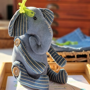 Denim Elephant PDF Sewing Pattern, Button Jointed Keepsake Memory ...