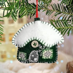 Snowy Cottage Felt Christmas Ornament, Little House Hanging Decoration ...