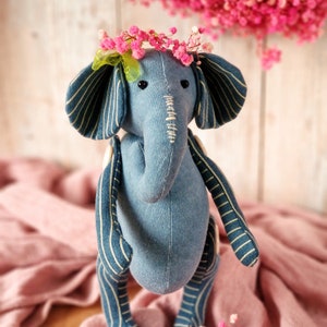 Denim Elephant PDF Sewing Pattern, Button Jointed Keepsake Memory ...