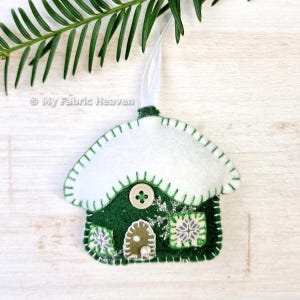 Snowy Cottage Felt Christmas Ornament, Little House Hanging Decoration ...