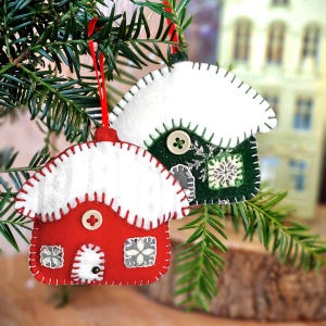 Snowy Cottage Felt Christmas Ornament, Little House Hanging Decoration ...