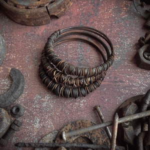 Slimline Leather & Rust Bangle Sets Industrial Wasteland Tribal Rust ...