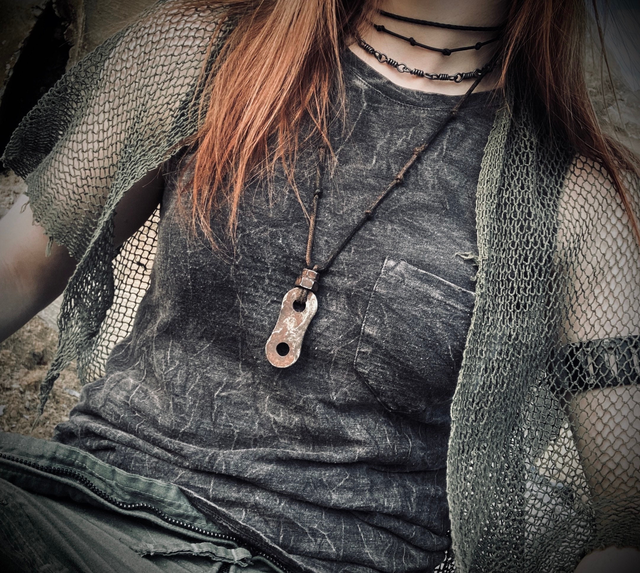 Industrial Wasteland Roller Chain & Hex Nut Coil Knotted - Etsy UK