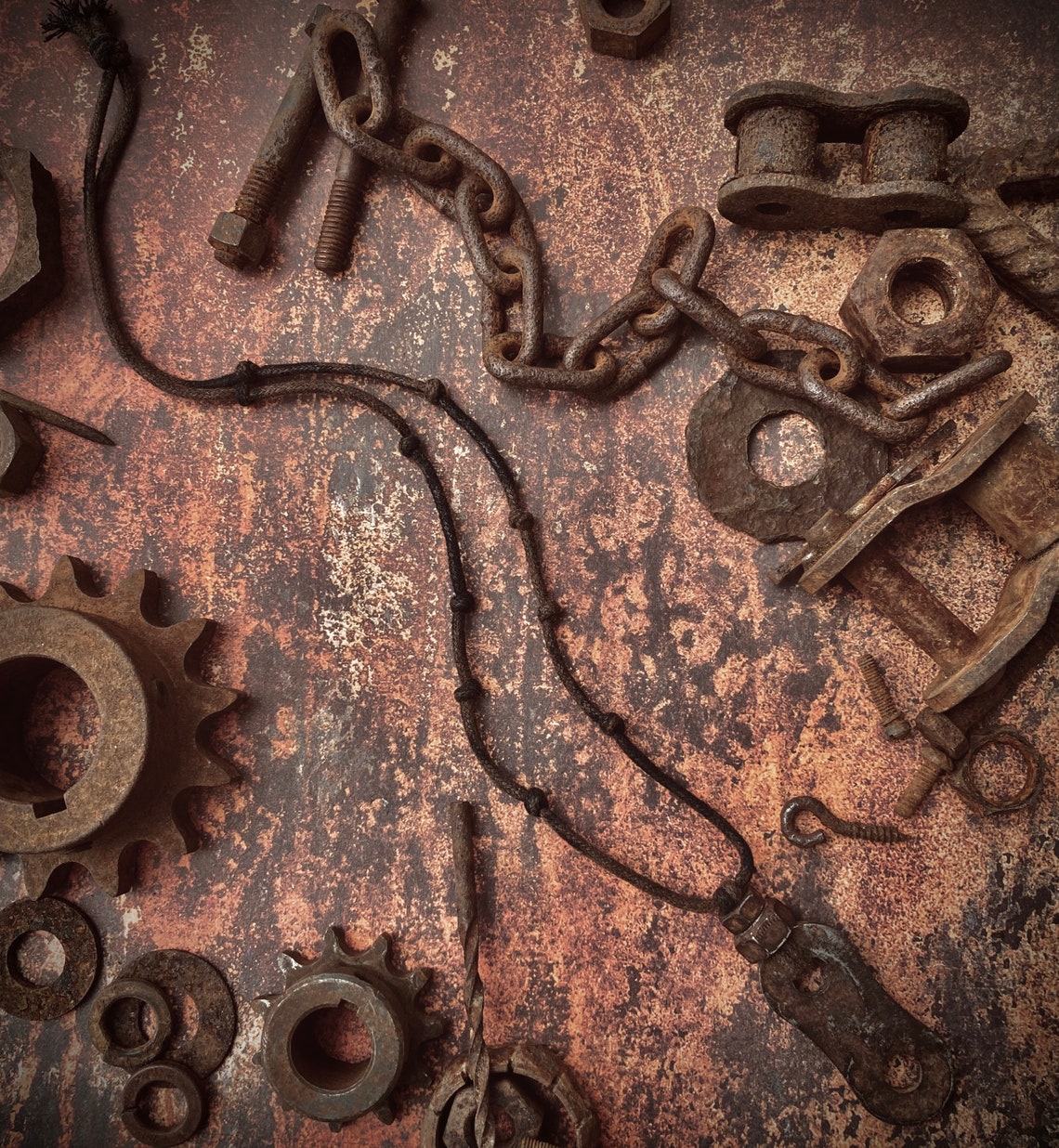 Industrial Wasteland Roller Chain & Hex Nut Coil Knotted | Etsy