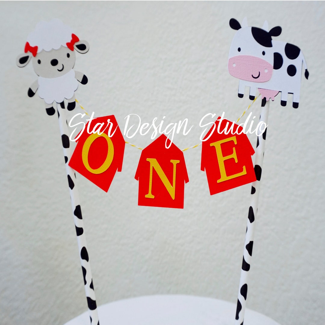 Farm Cake Topper "one" Cow and Sheep Cake Topper Birthday Bunting- Any ...