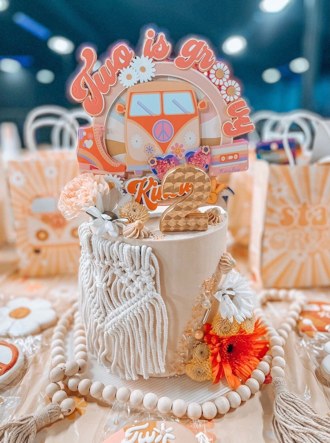 Two Groovy Cake Topper: Hippie Birthday, Customizable Name - Etsy