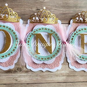 Princess Birthday Banner: Gold Crown, Pink Embossed Flags - Etsy