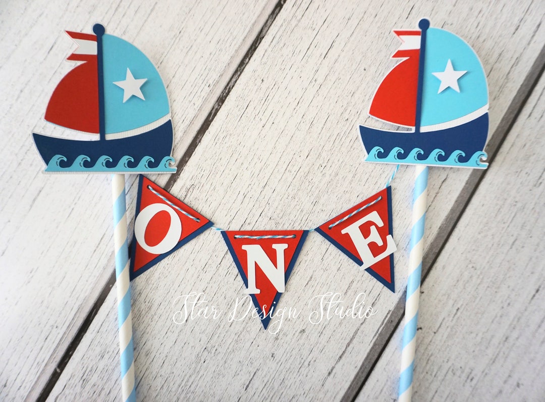 Boat Cake Topper Birthday Bunting- Nautical Cake Topper, Any Age or ...