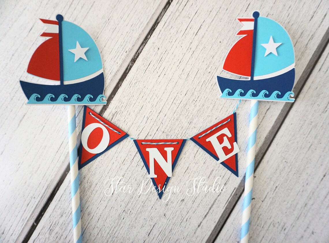 Boat Cake Topper Birthday Bunting Nautical Cake Topper Any - Etsy