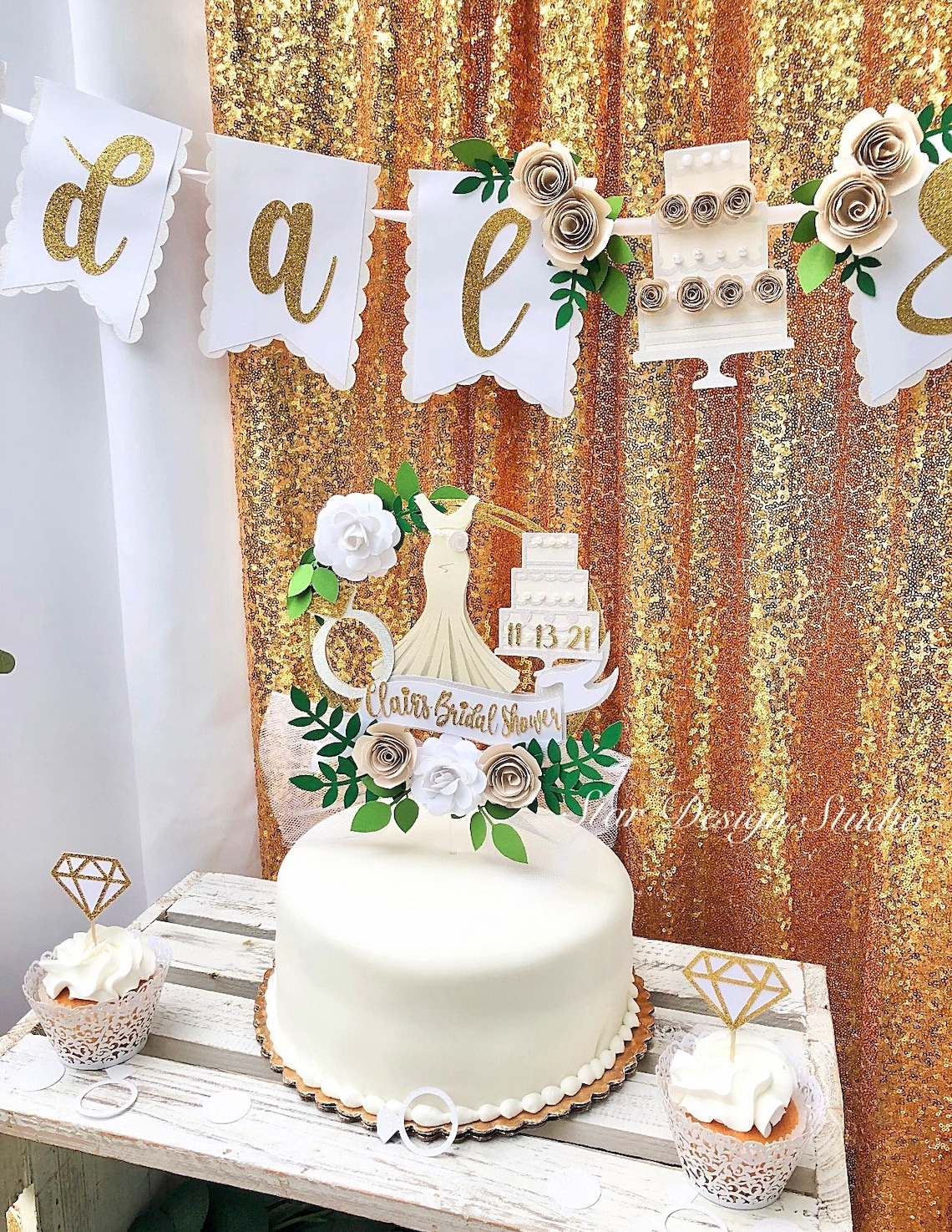 Bridal Shower Dress Cake Topper Customizable Name and Date - Etsy