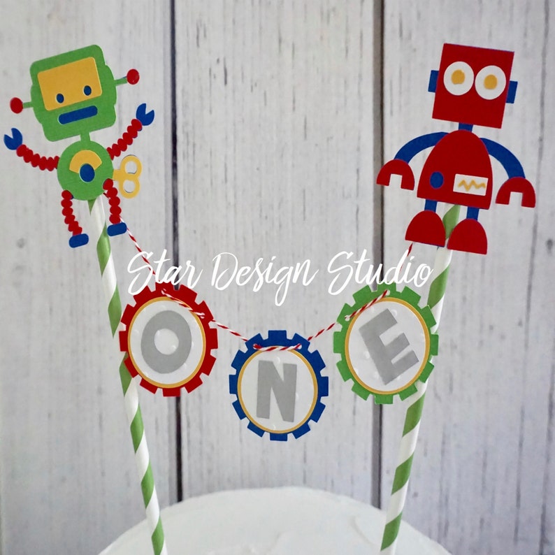 Robot Cake Topper Birthday Bunting Cake Topper Smash Cake - Etsy