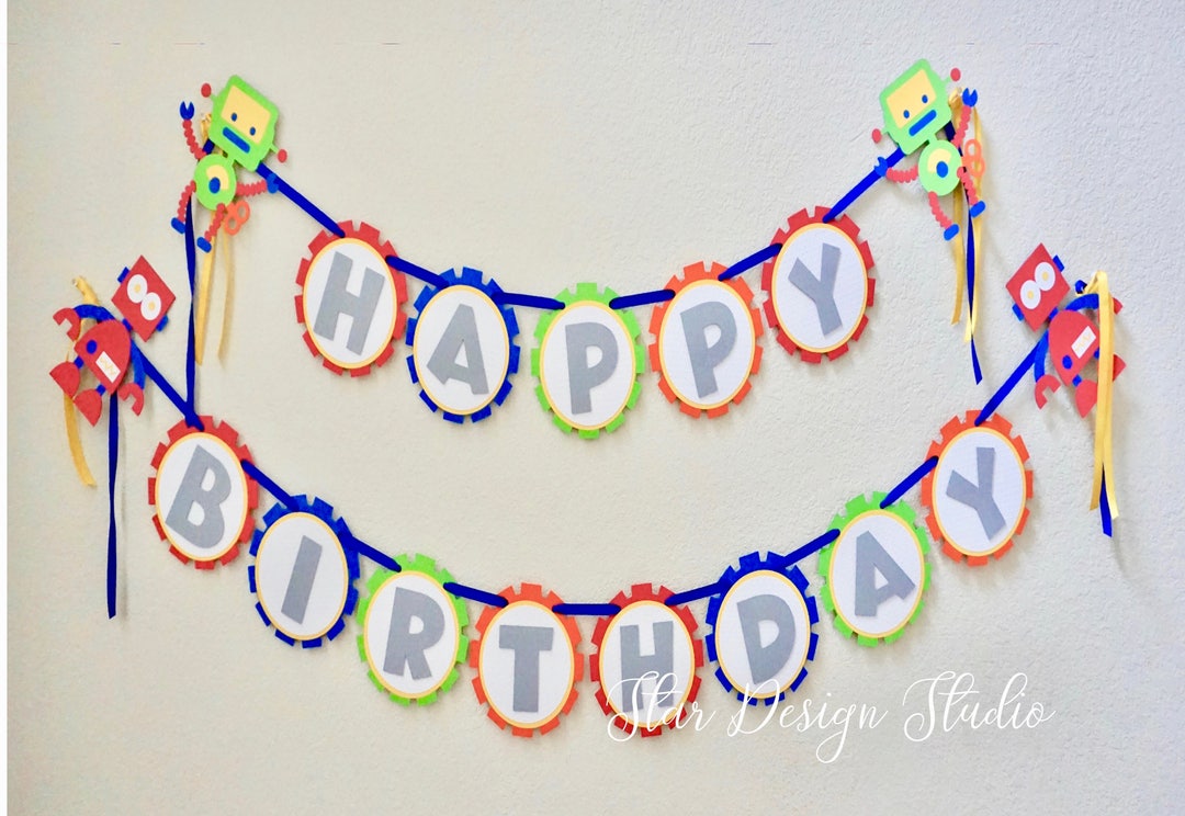 Robot Birthday Banner Happy Birthday, High Chair Banner - Etsy