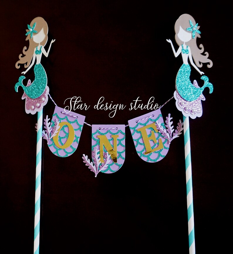 Mermaid Cake Topper one Purple Teal and Foil Gold - Etsy