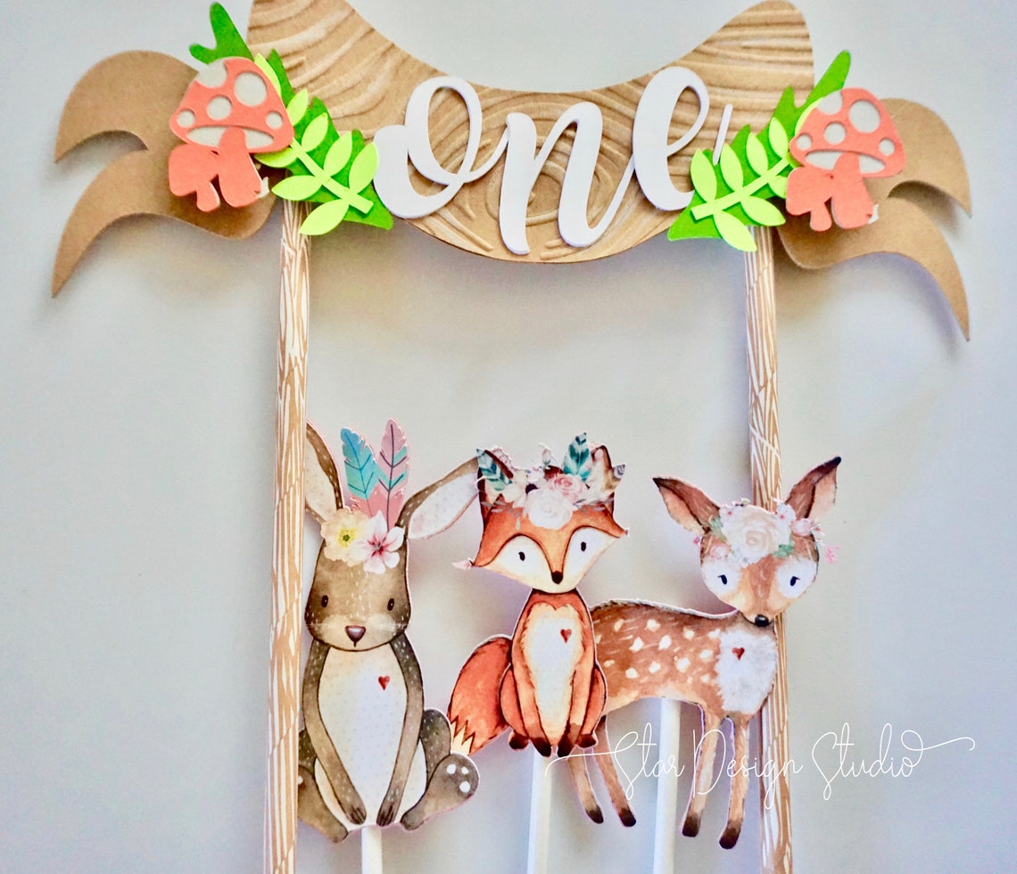 Woodland Animals Cake Topper: Fox, Deer, Bunny Birthday Bunting - Etsy