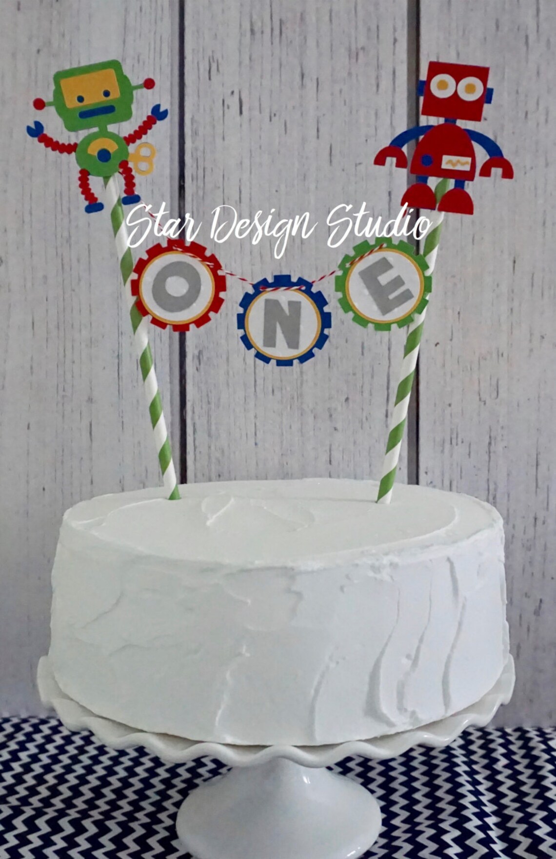 Robot Cake Topper Birthday Bunting Cake Topper Smash Cake - Etsy