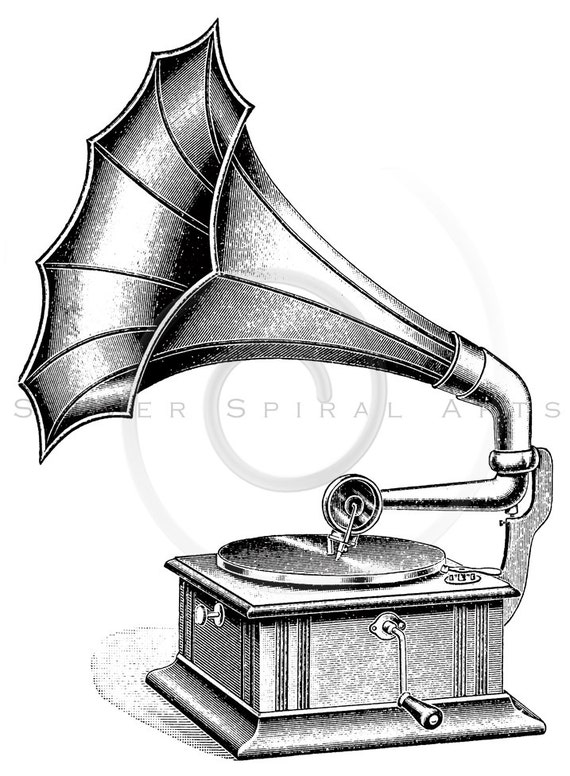 Black And White Gramophone Drawing