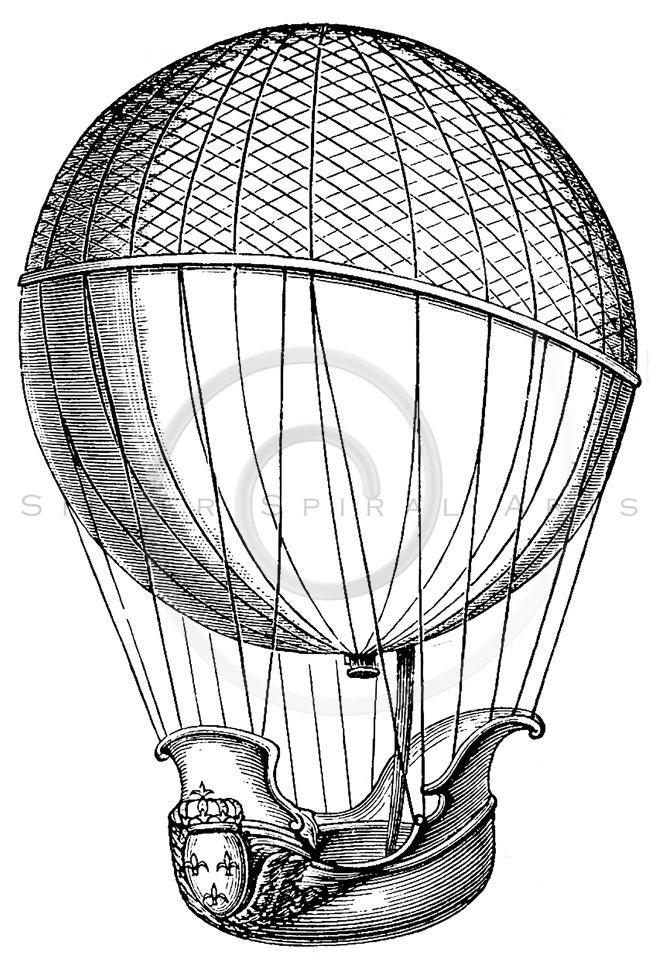 Vintage Hot Air Balloon Illustration Printable 1800s Antique Steampunk