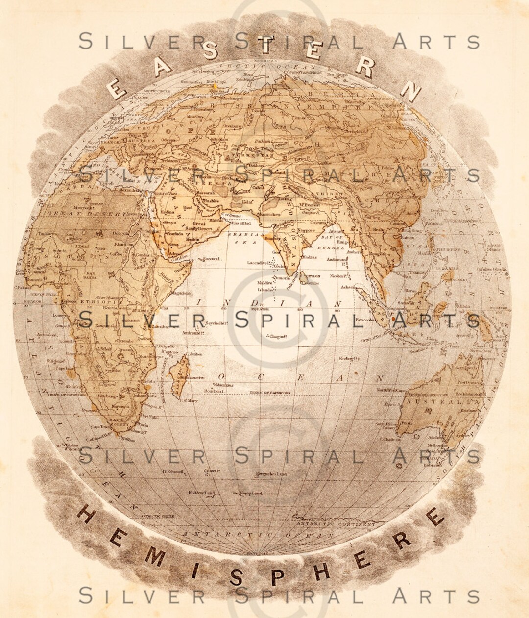 Vintage Map Digital Download Antique Globe Printable Illustration ...