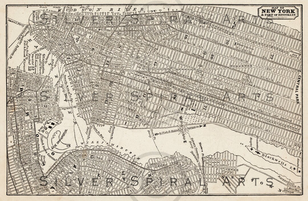 1800's Vintage New York Map Printable Graphic Brooklyn Map - Etsy