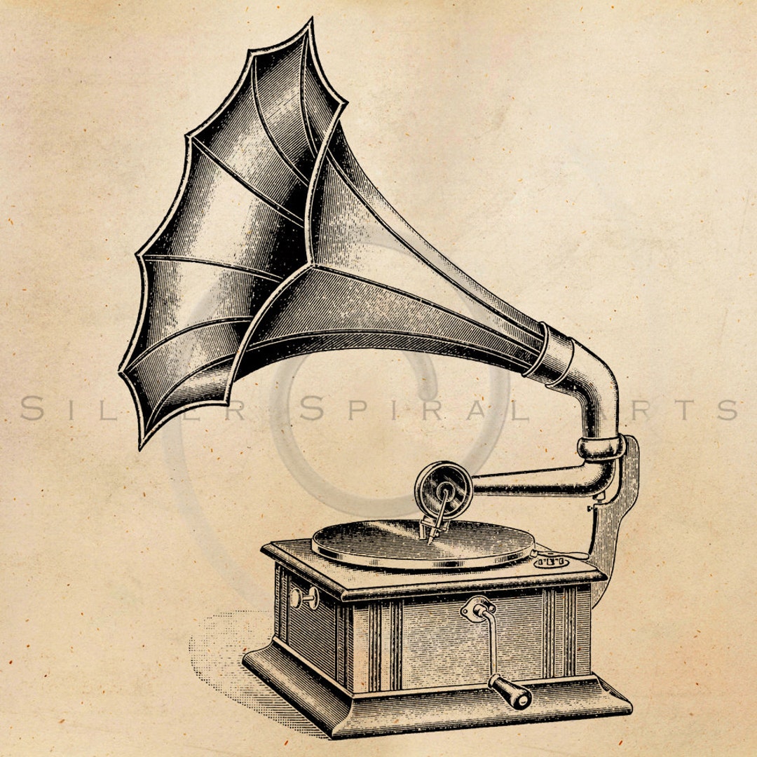 Vintage Record Player Illustration Printable 1900s Antique Print ...