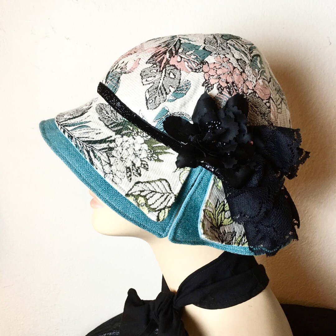 French Tapestry Cloche Style Hat Black Metalic Ribbon Trim - Etsy