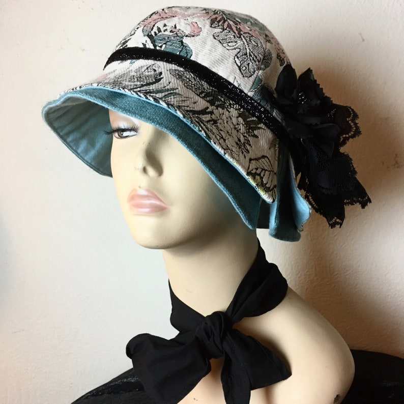 French Tapestry Cloche Style Hat Black Metalic Ribbon Trim - Etsy