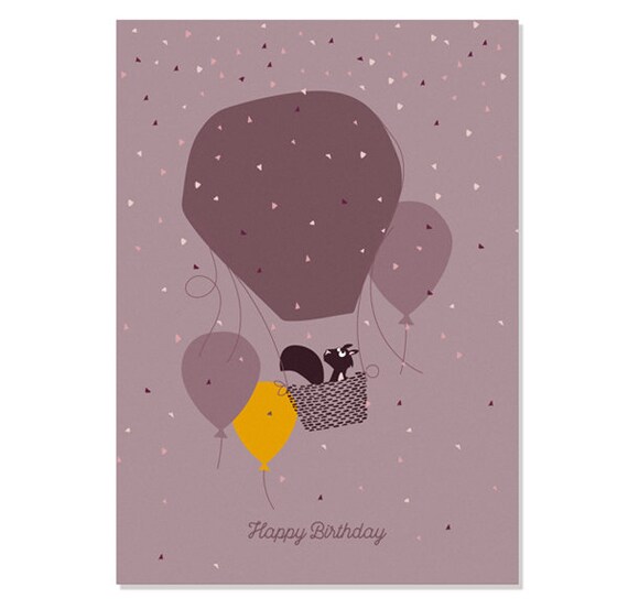 Postcard Happy Birthday Gustav & Ballon - Etsy