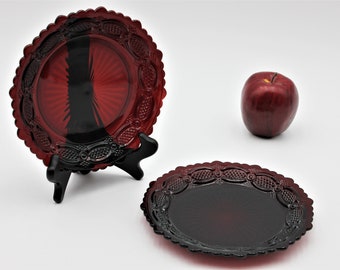 Vintage Avon Ruby Red Glass 1876 Cape Cod Collection Dessert Plates Set ...