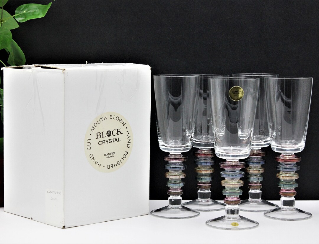 8.5 Oz Block Crystal CARNIVAL Wine Glasses Hand Cut Mouth - Etsy